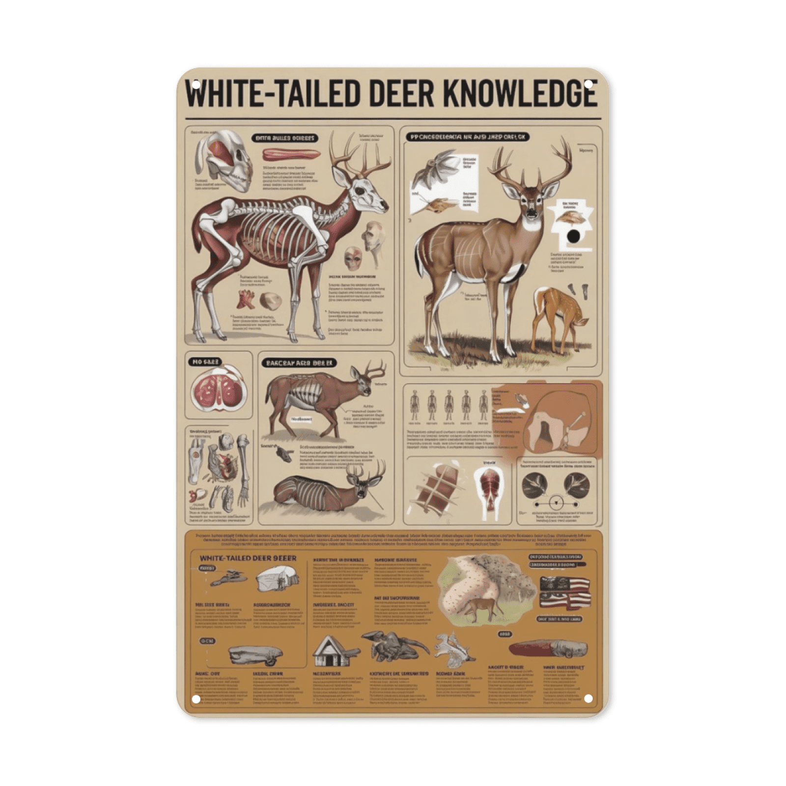 White Tailed Deer Anatomy metal sign Classroom Decor Educational Chart ...