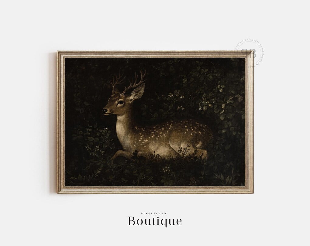 White Tailed Deer Painting Moody Buck Print For Farmhouse Hunting Wall ...