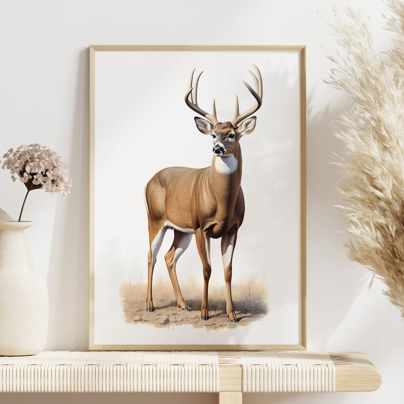 White Tailed Deer Wall Art Printable Forest Mammal Minimal Poster ...