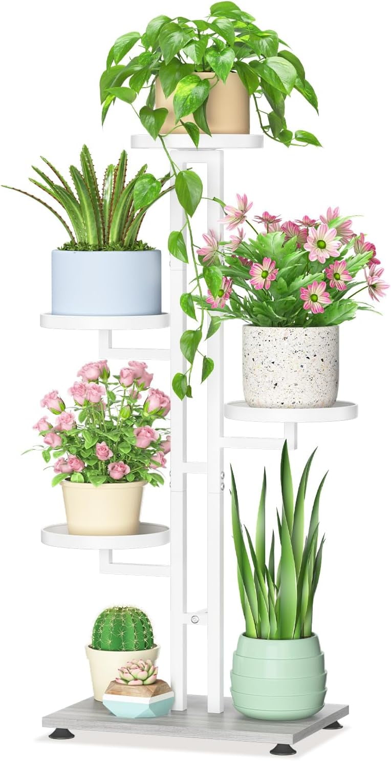 White Tall 4 Tier 6 Pot Plant Stand Indoor Heavy Duty Metal Rack ...