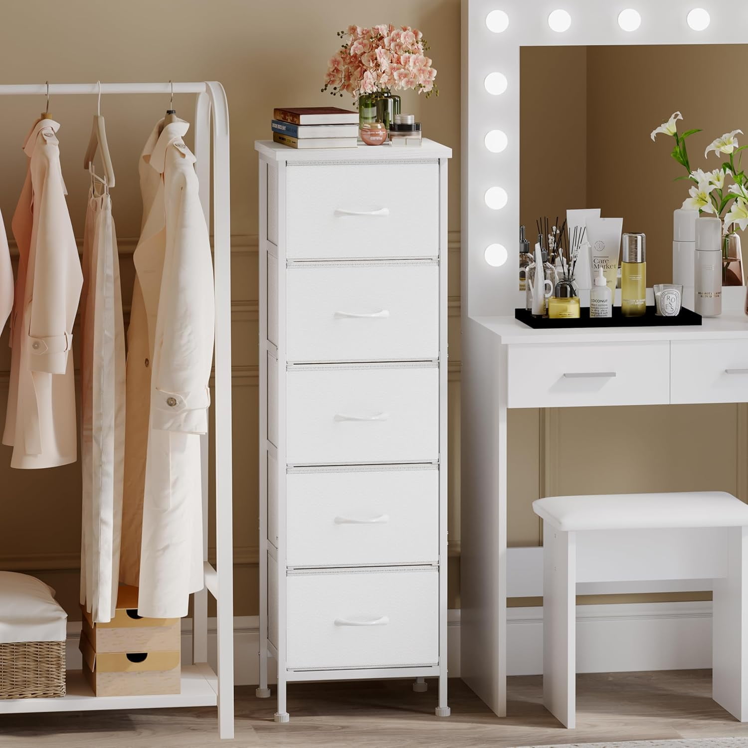 White Tall Dresser for Bedroom, Closet Organizers and Storage Tall ...