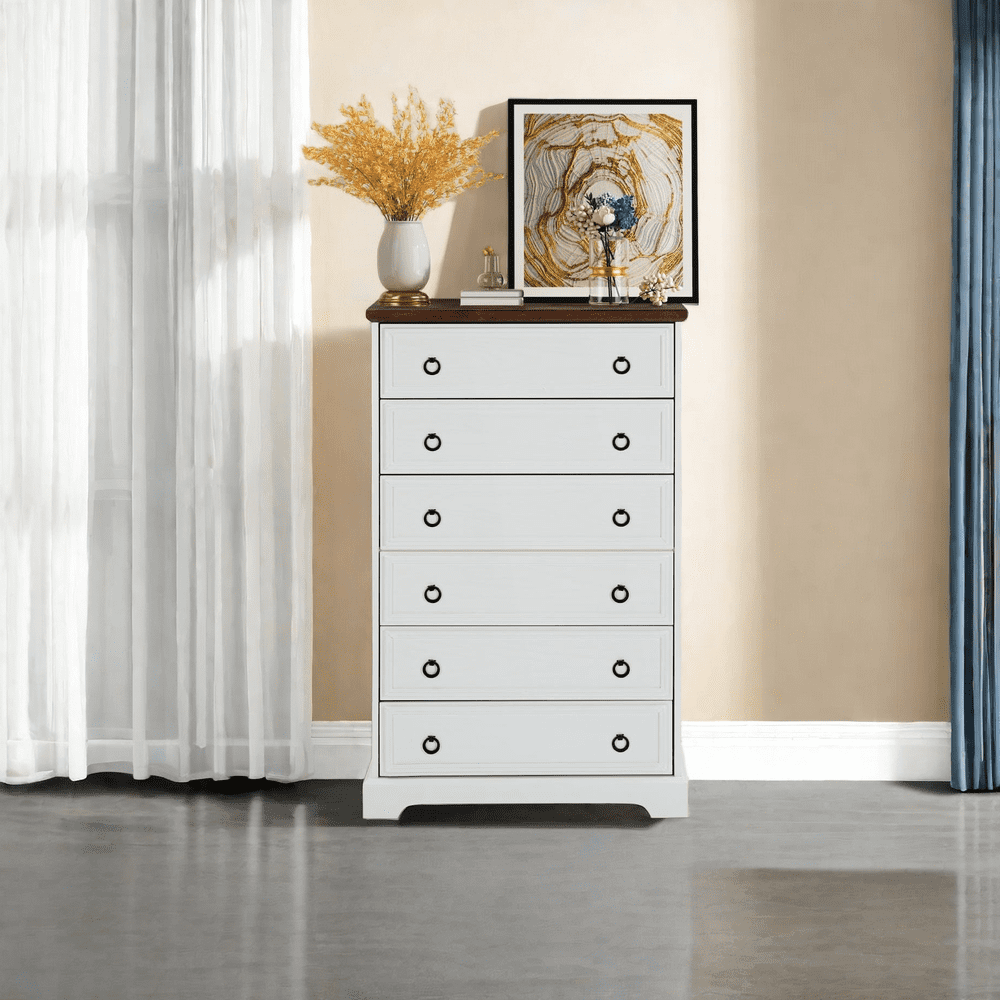 White Tall Skinny Dresser for Bedroom, 6 Drawer Dresser & Chest of ...