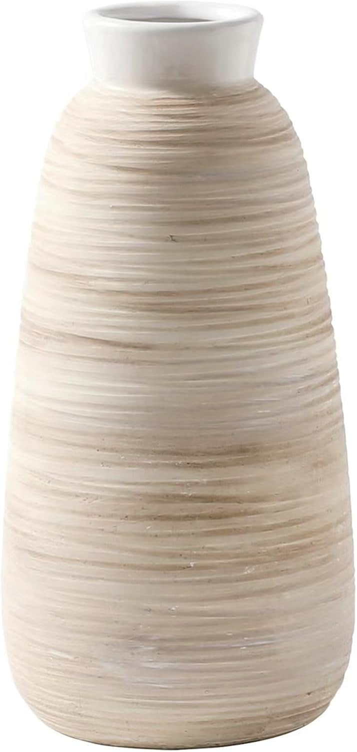 White Tall Vase 11 Inch Tall, Ceramic Boho Vase for Tulips|Medium Table ...