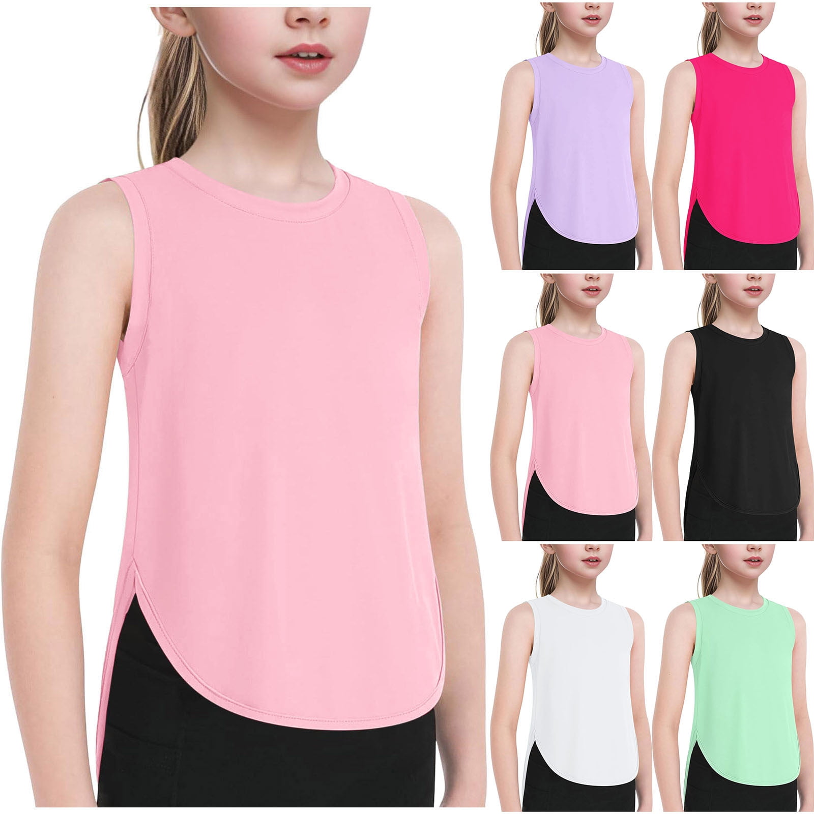 White Tank Top Girls Athletic Tank Tops Solid Color Split Curved Hem ...