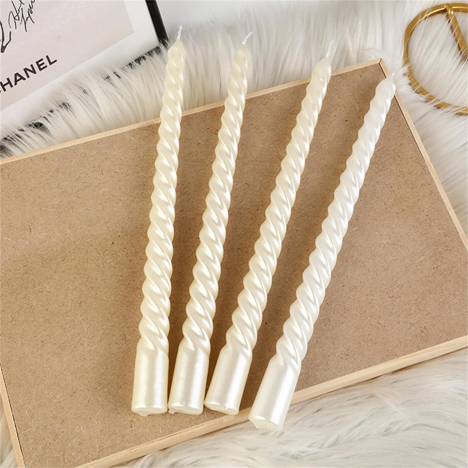 White Taper Candles, Metal Style Spiral Candles Set of 4, 10 inch Candlesticks for Home Decor ...