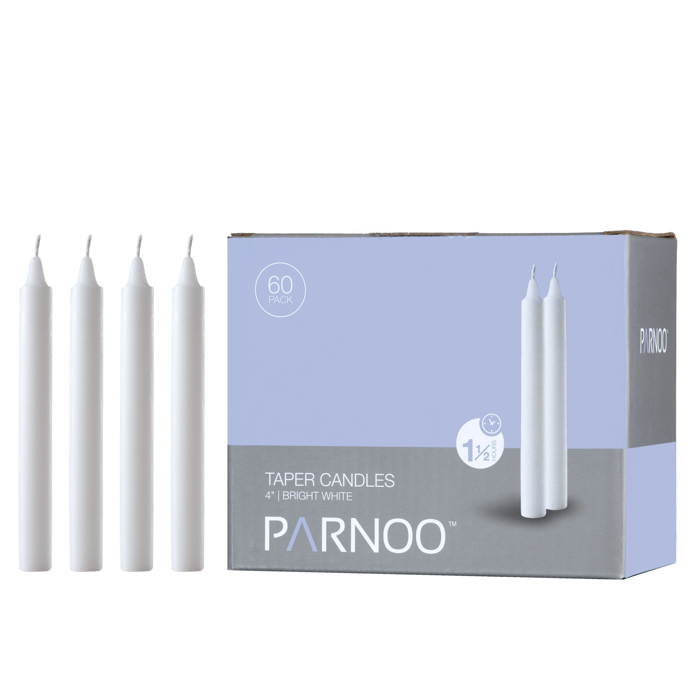 White Taper Candles - Set of 60 Dripless Chimes Candles - 4 inch Tall ...