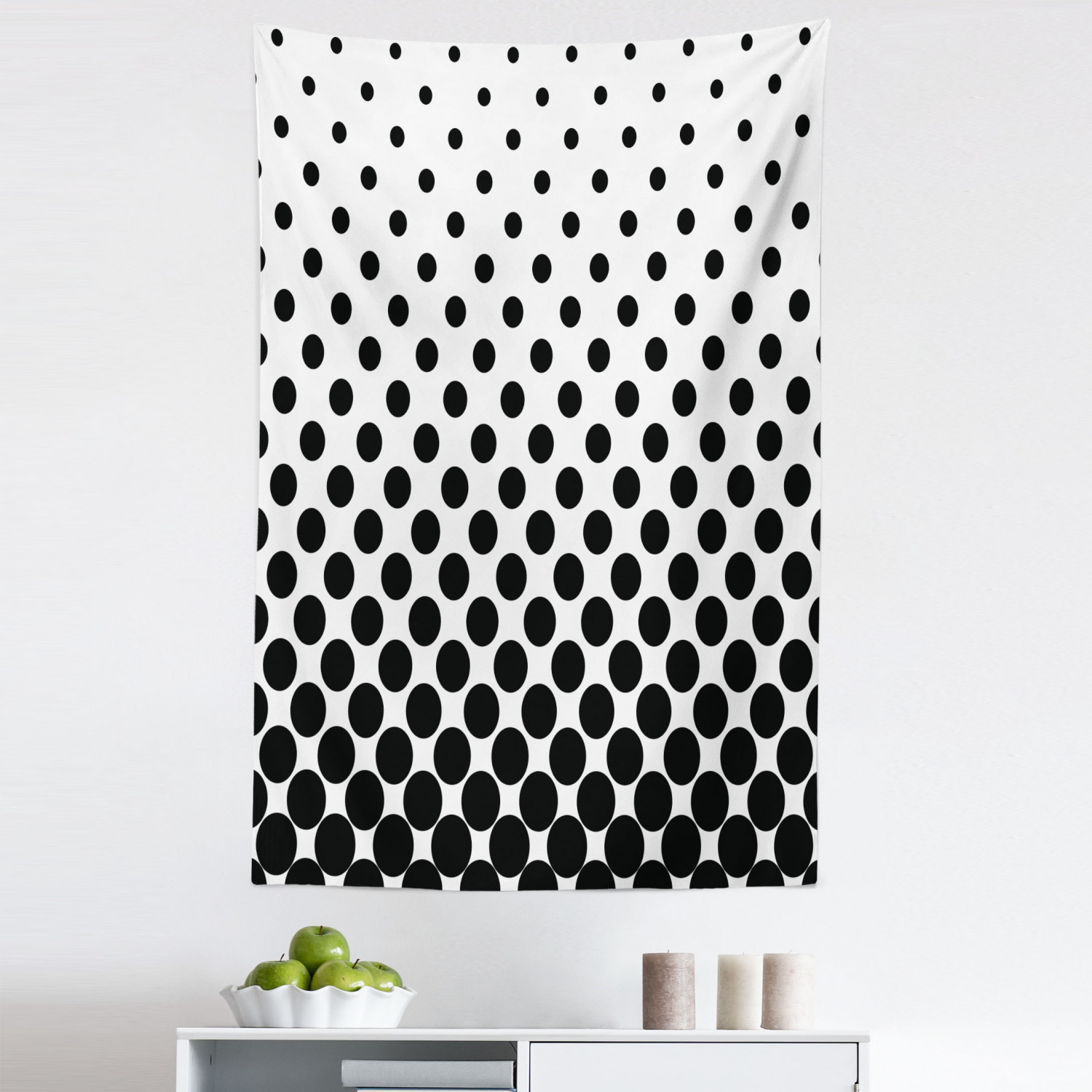 White Tapestry, Minimalist Monochrome Dots in Black Growing Big from ...