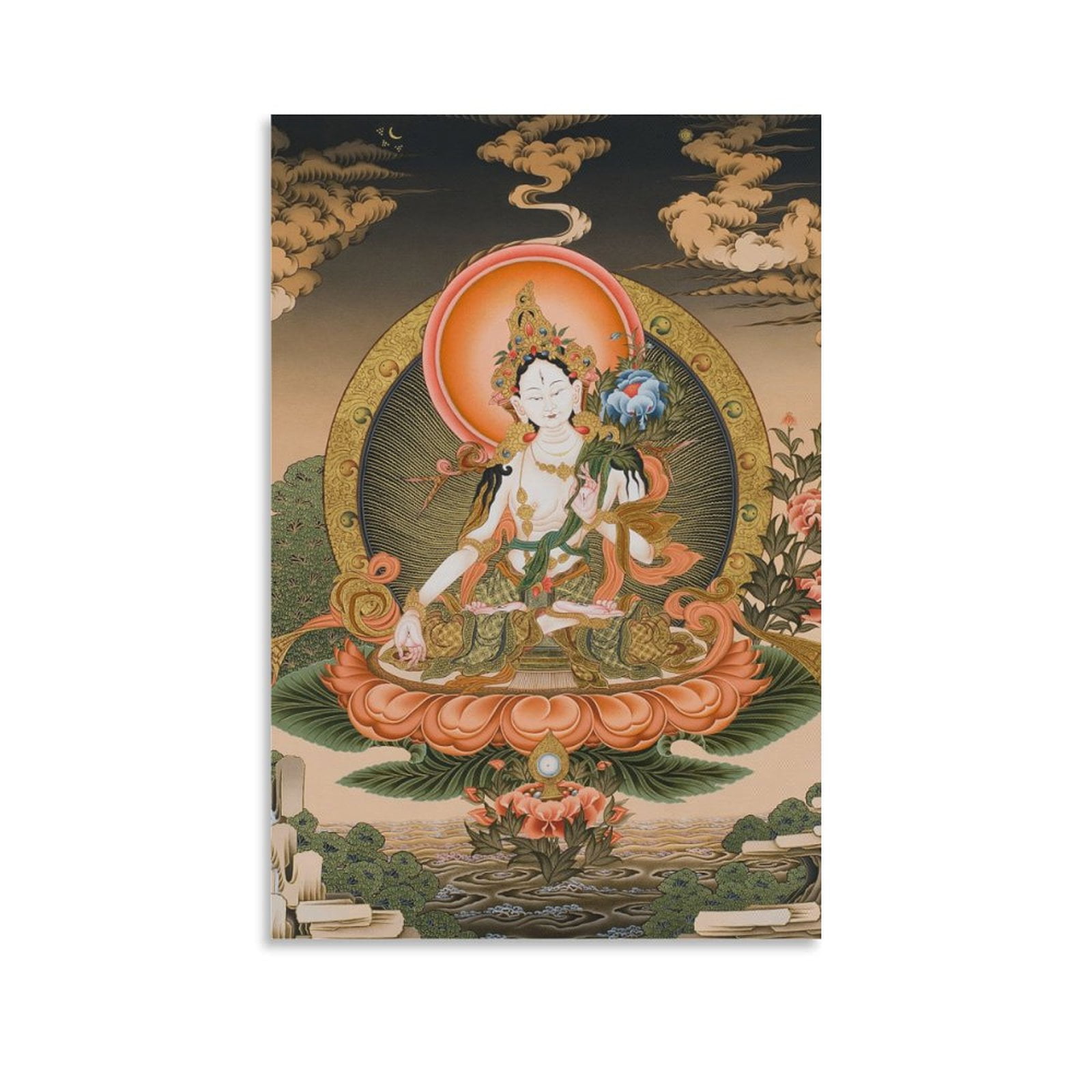 White Tara Tibetan Thangka Artworks Canvas Poster Wall Art Picture ...