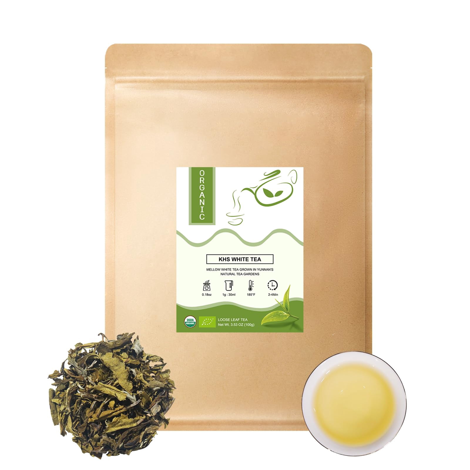 White Tea Loose Leaf, 3.53 oz Organic White Tea with USDA Certified ...