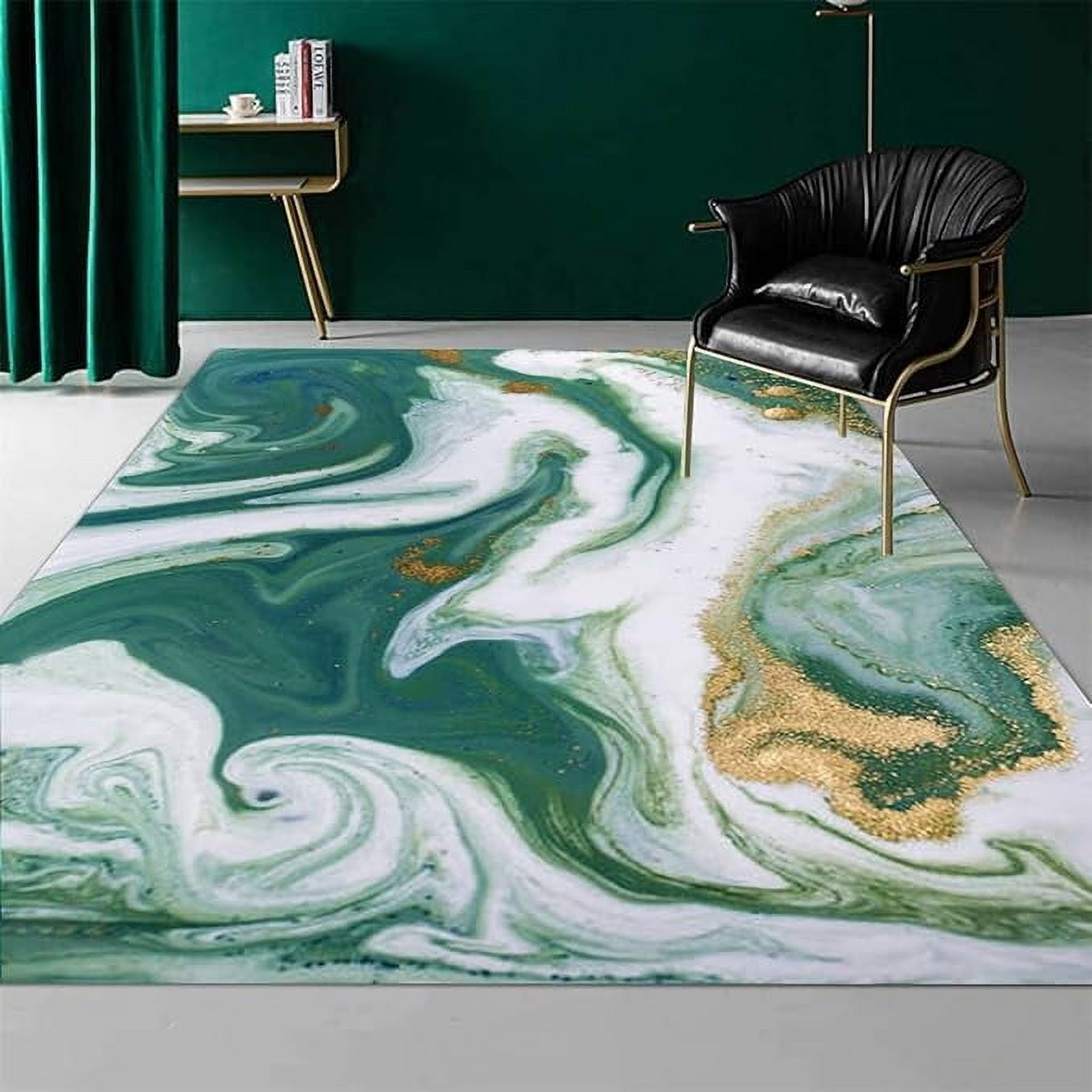White Teal Liquid Style Aesthetic Area Rug Marble Swirl Rug For Living ...