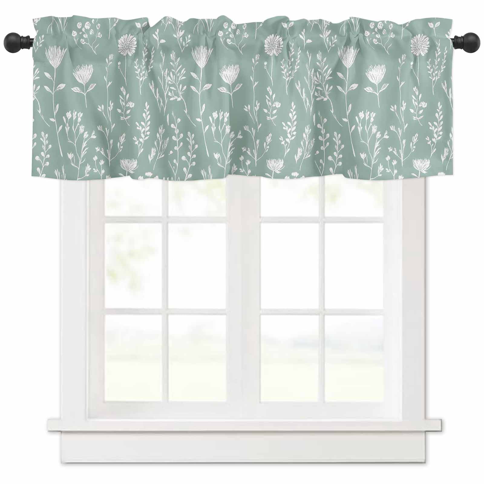 White Teal Spring Floral Valances for Windows Farmhouse Kitchen ...