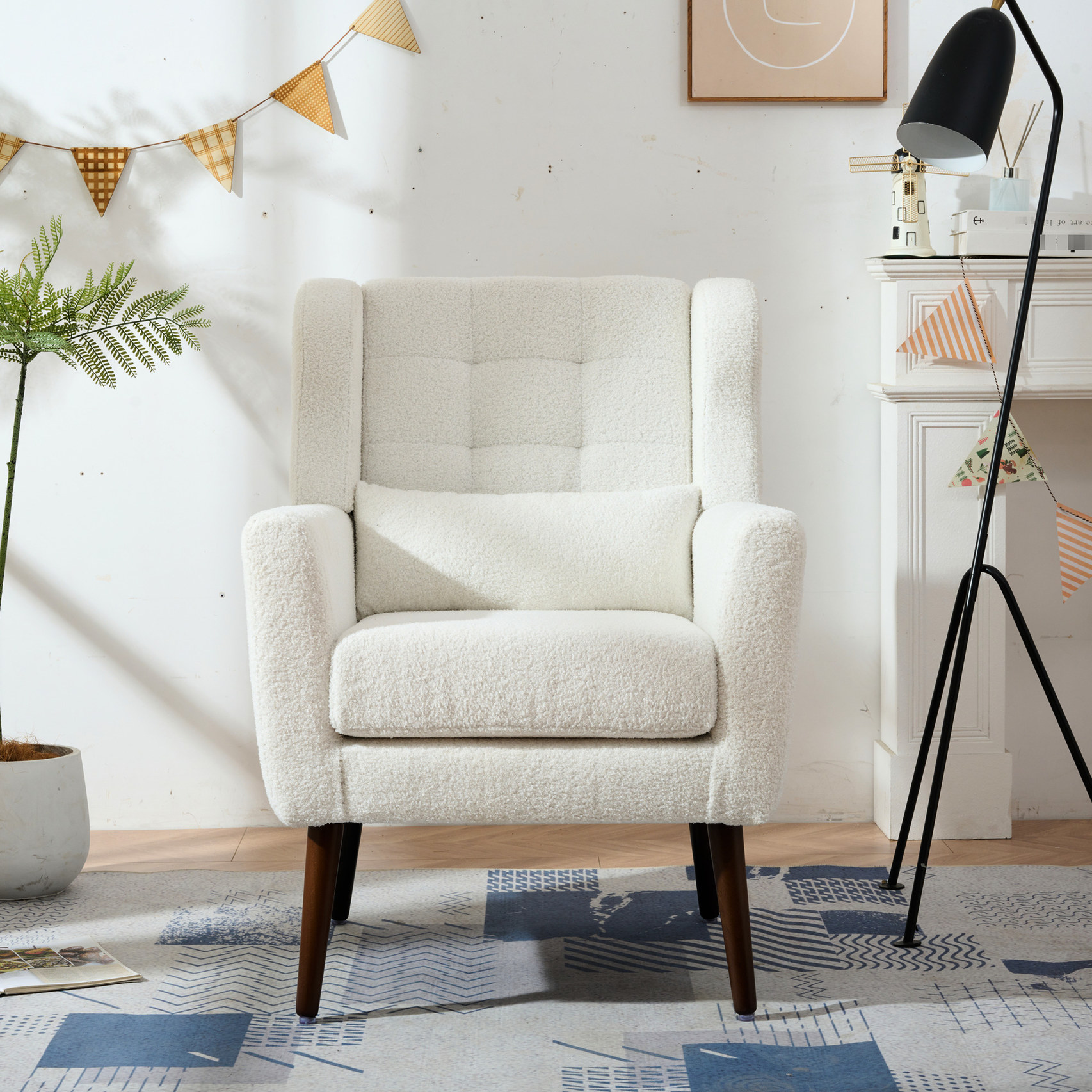 White Teddy Fabric Bedroom Chair | Easy to Assemble and Versatile for ...