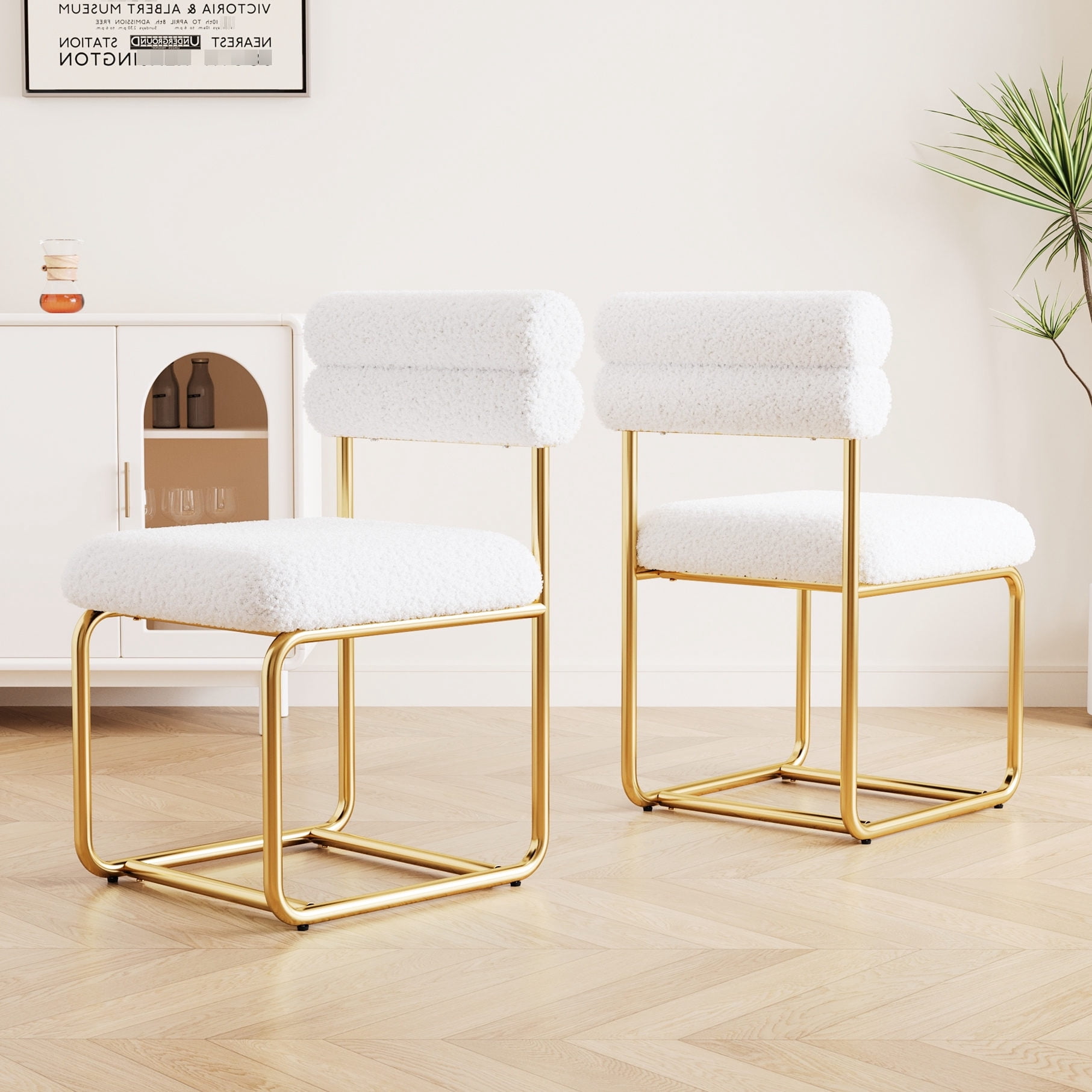 White Teddy Fabric Dining Chairs | Modern Minimalist for Home Dining ...