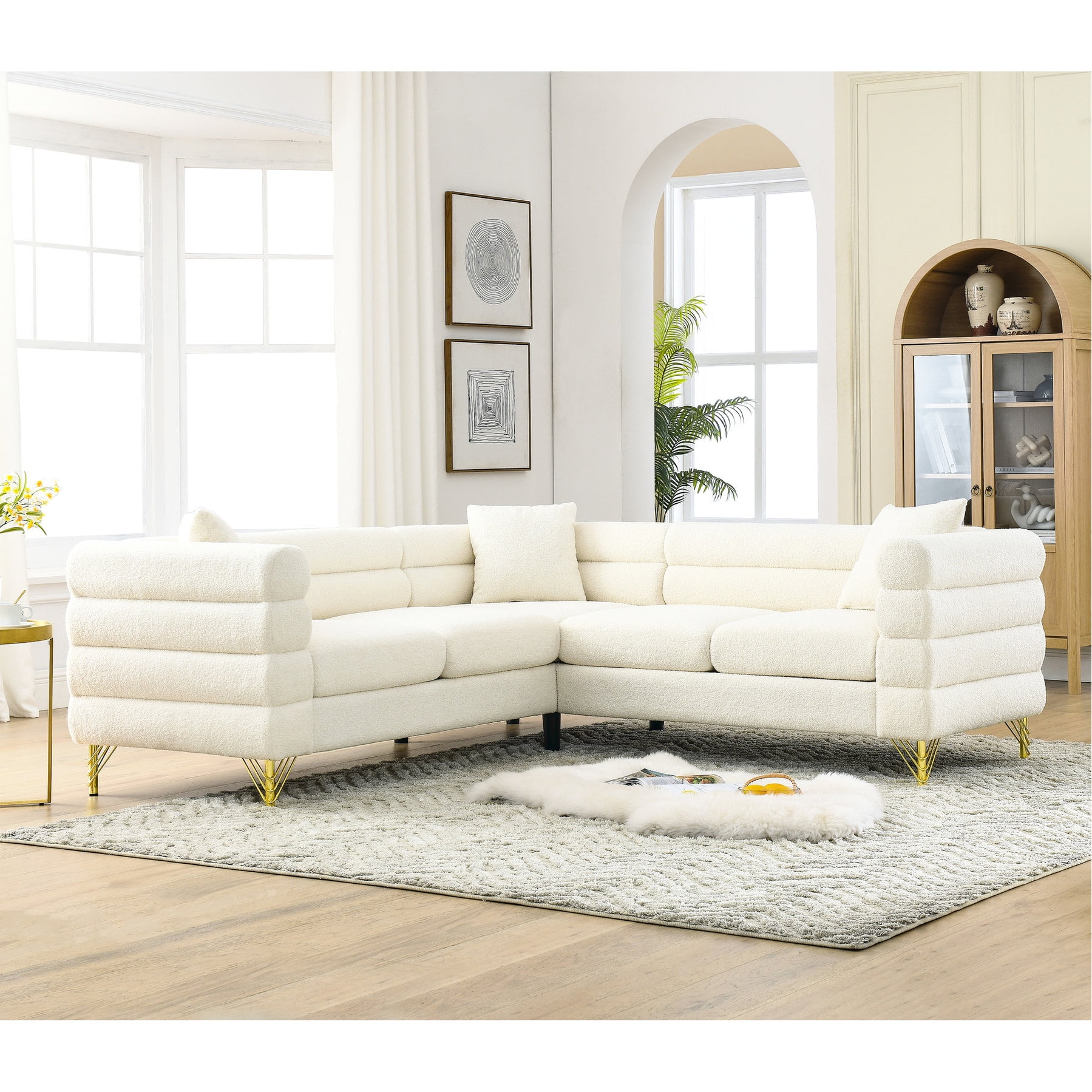 White Teddy L-Shaped Sofa | Foam Filler for Comfort - Walmart.com