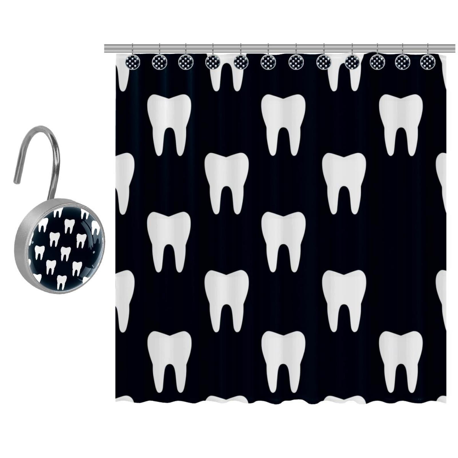 White Teeth on Black Background Shower Curtain Set for Bathroom ...