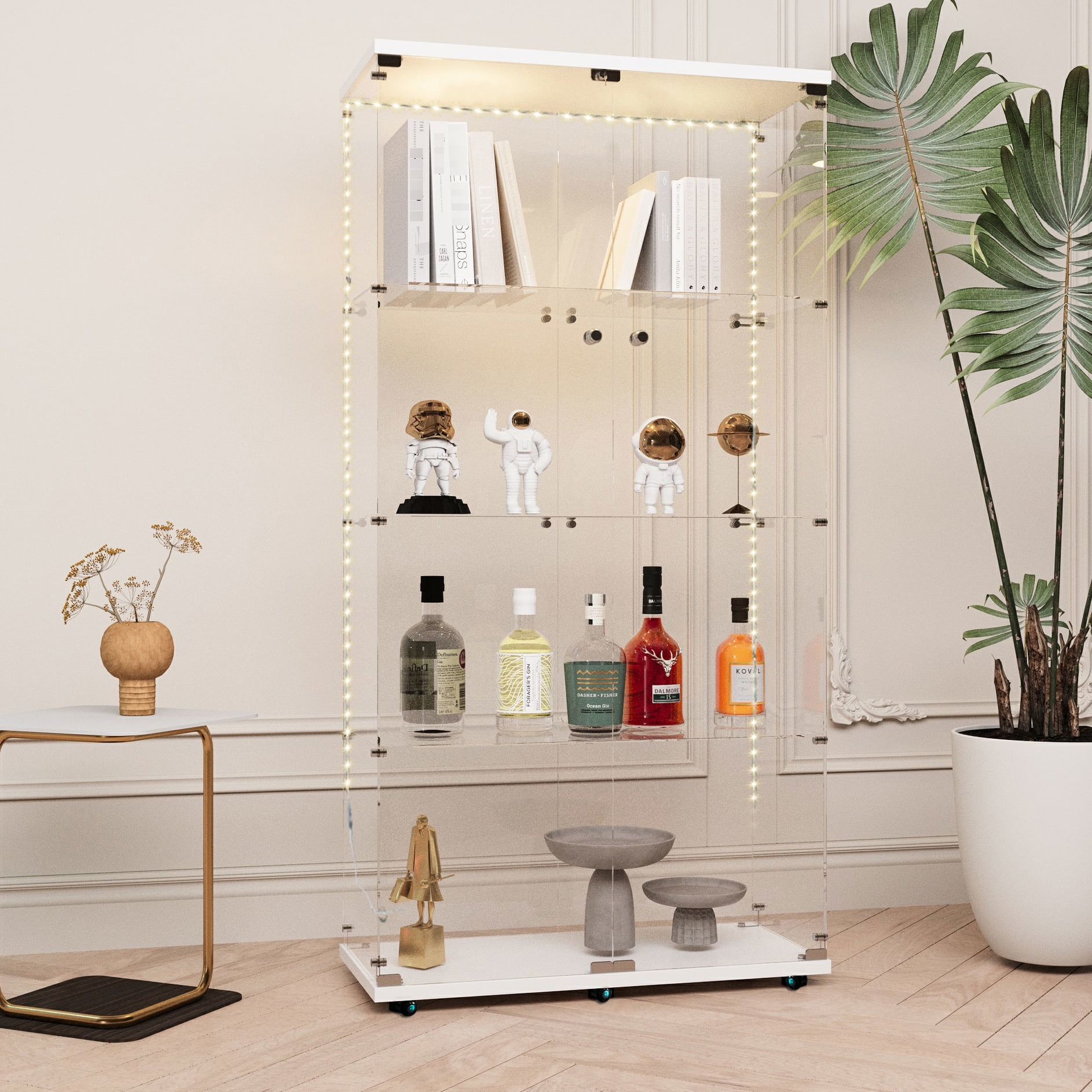 White Tempered Glass Storage Cabinet With Motion Sensor Led - For ...