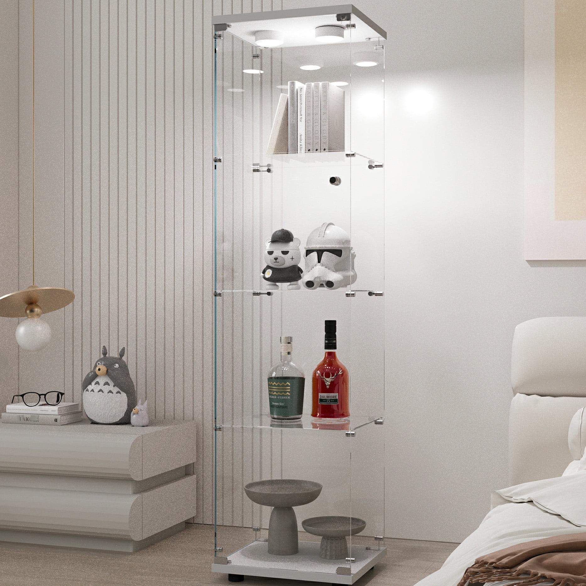White Tempered Glass Storage Unit | Remote - Controlled Lighting in ...