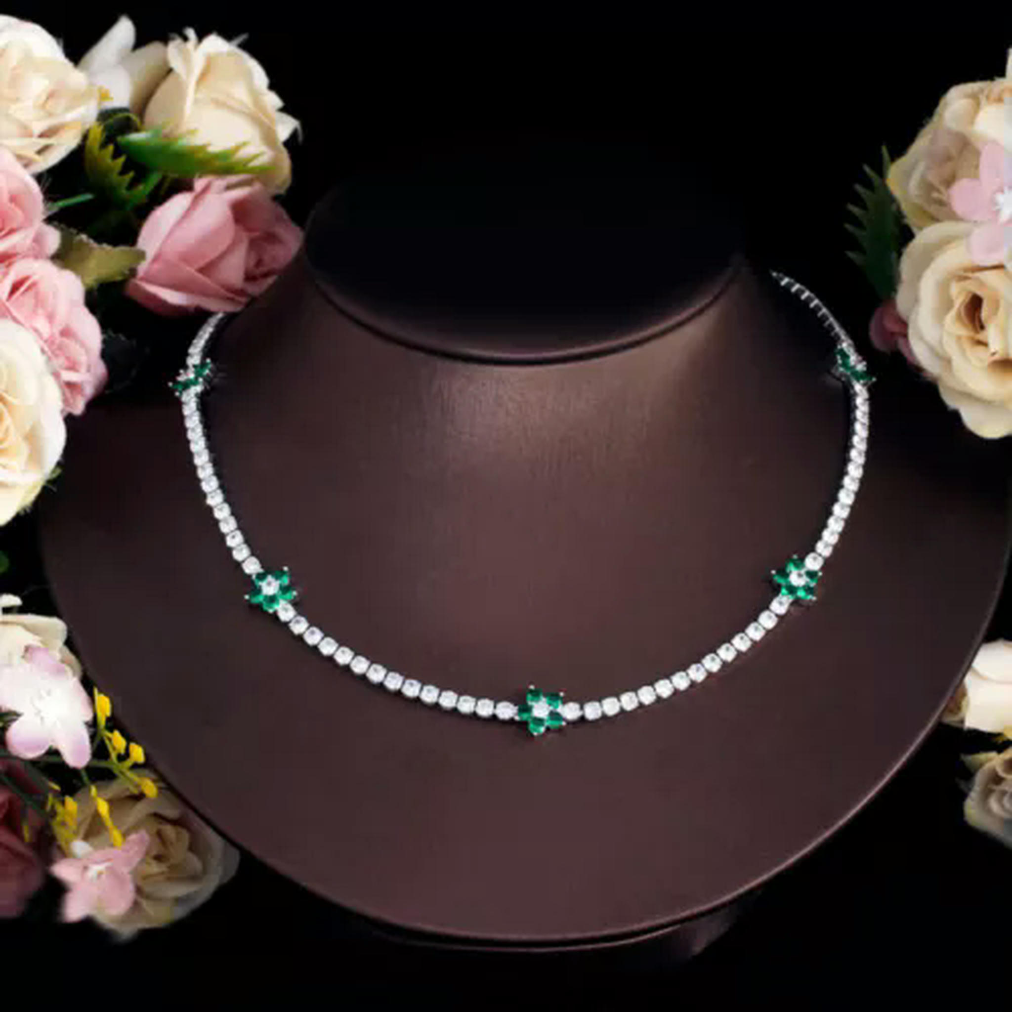 White Tennis Flower Chain Necklace Cubic Zirconia Women Dancing Party ...