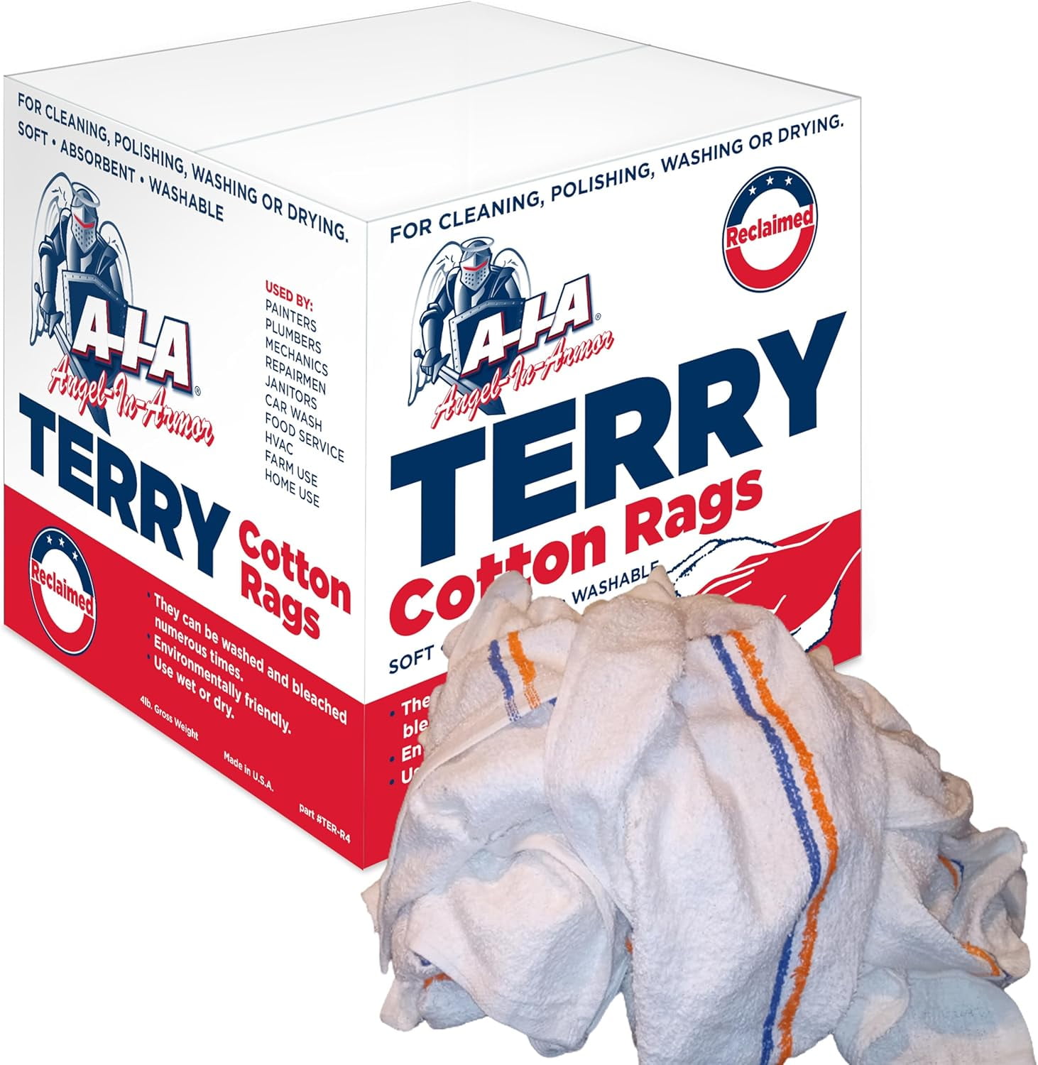 White Terry Cloth Rags, 16”x19”, Bulk 4lb Box - Commercial Grade Cotton ...