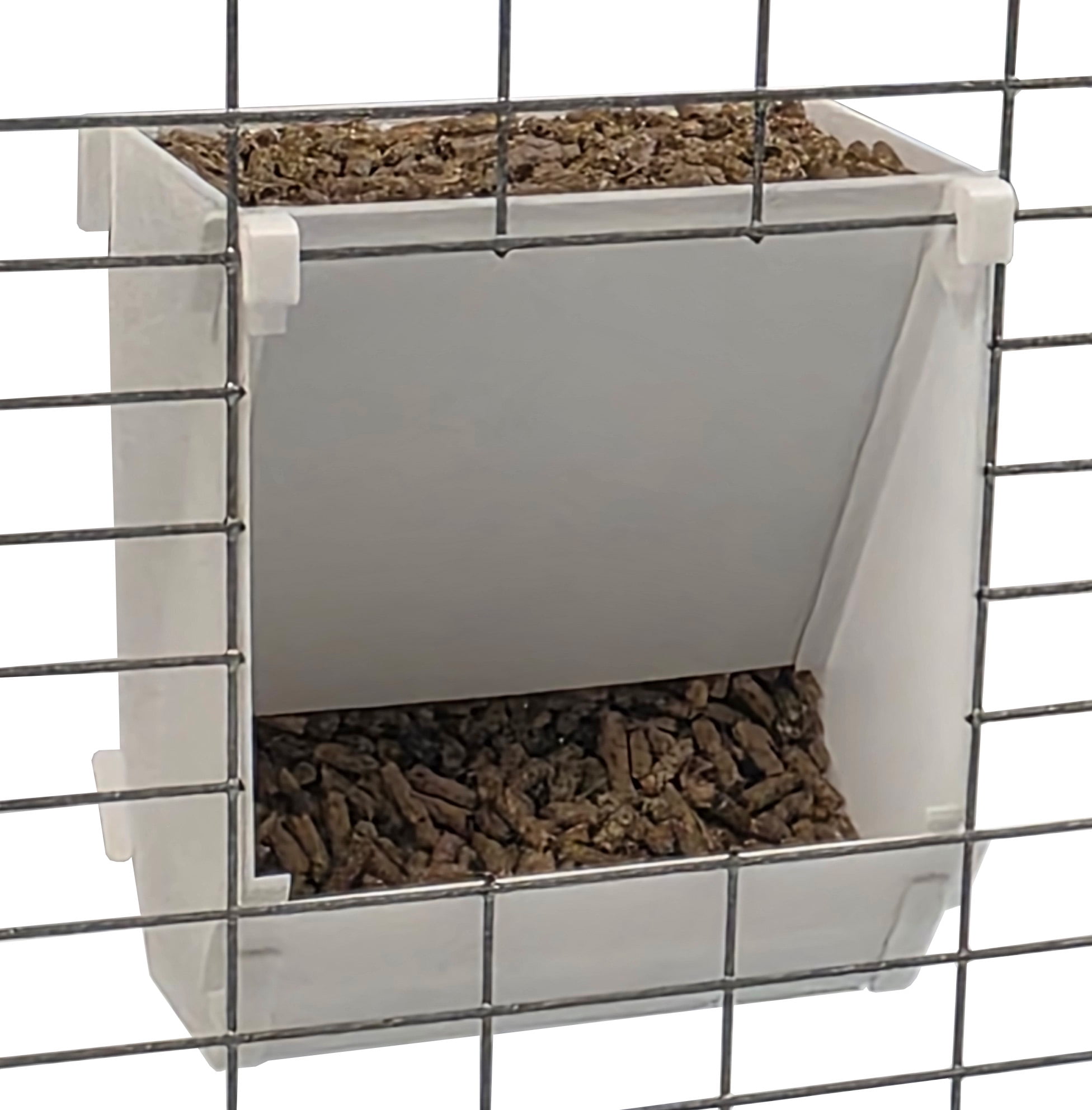 White Texas USA Made 6-Inch Cage Hanging Rabbit Feeder with ID Tag for ...
