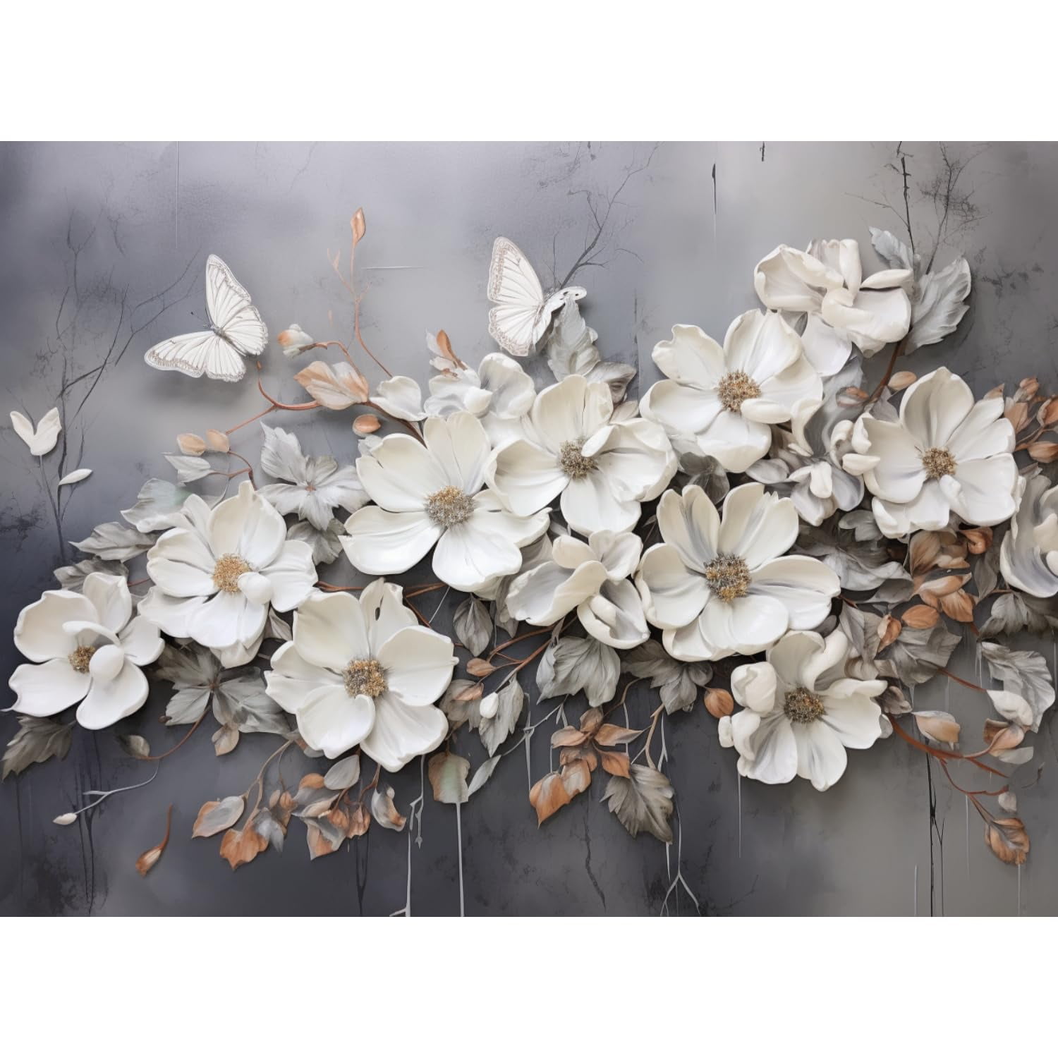 White Textured Magnolia Flowers DIY 5D Diamond Art Painting by Number ...