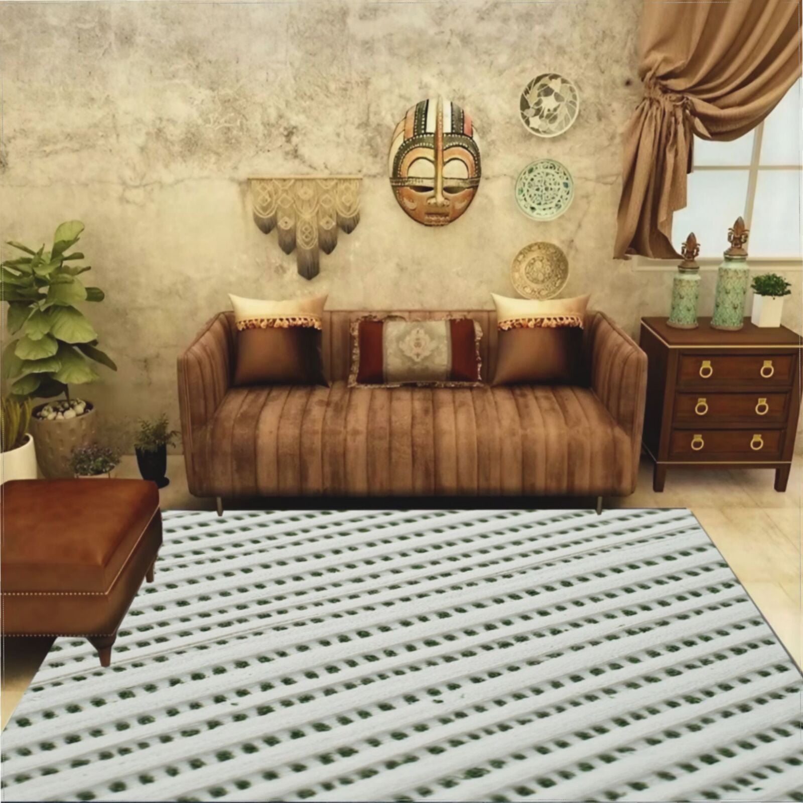 White Textured Parallel Lines Light Luxury Retro Carpet Large Size ...