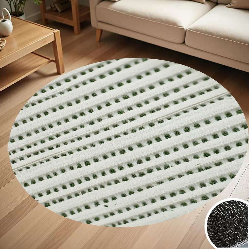 White Textured Parallel Lines Round Carpet Living Room Bedroom Home ...