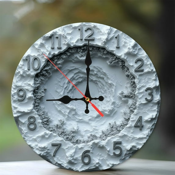 White Textured Wall Clock Modern Home Decor 10-Inch Silent Wooden Wall ...