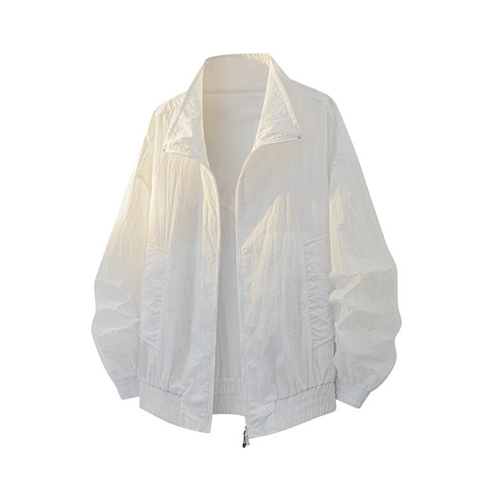 White Thin Sun Protection Quick Dry with Hood Track Gym Hiking Casual ...