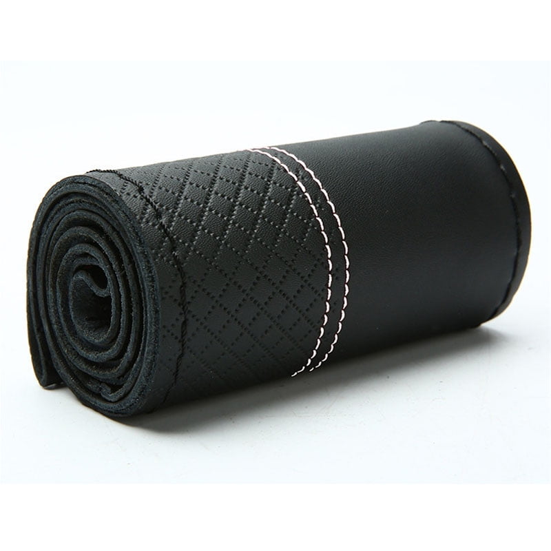 (White Thread)Top Genuine Leather Car Steering Wheel Cover DIY Braid ...