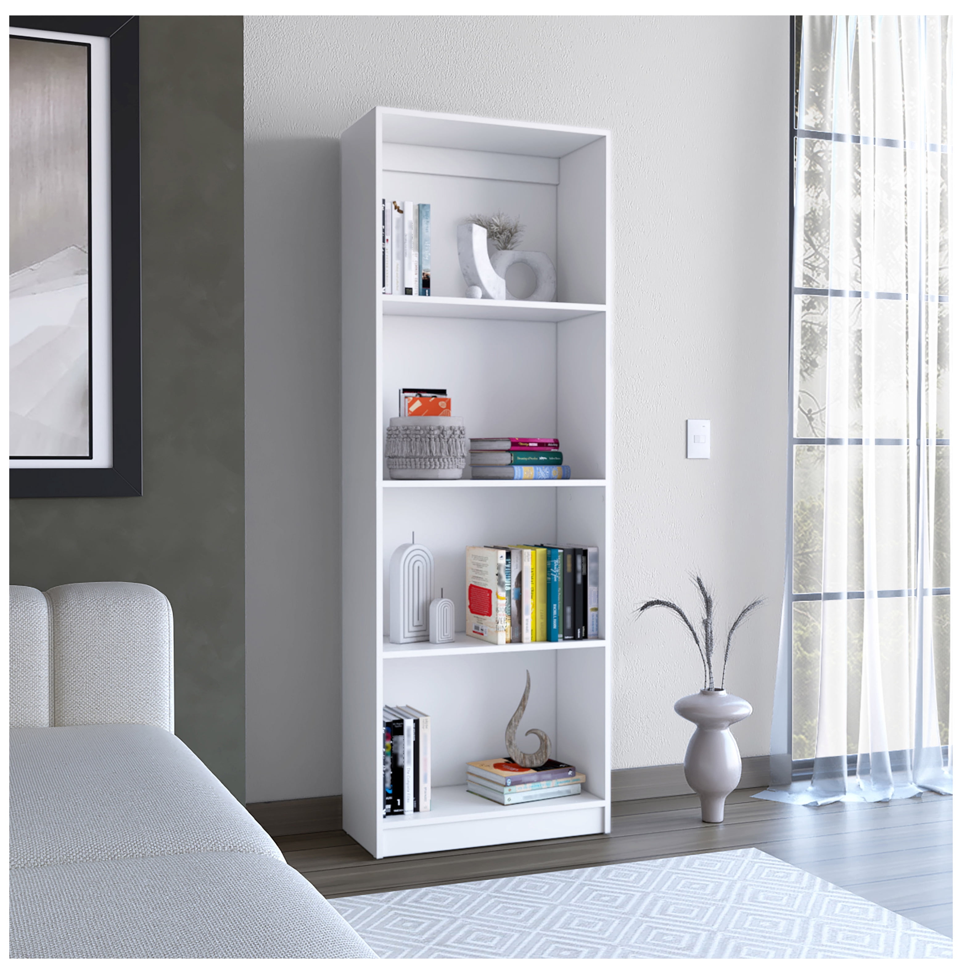 White Tier Storage Shelves Bookcase 4 + White + White + Standard ...