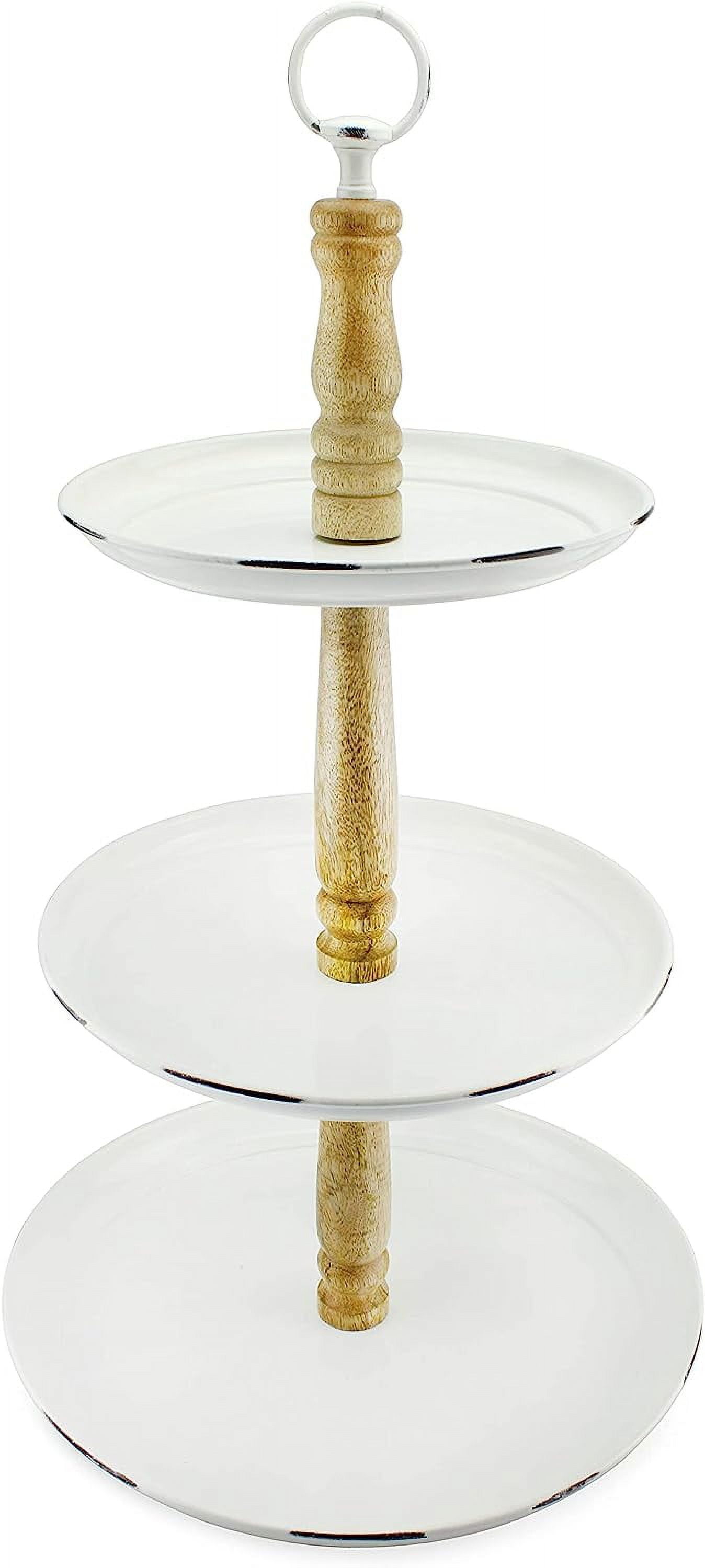 White Tiered Stand (3-Tier Tray, White Distressed Enamel); Decorative ...