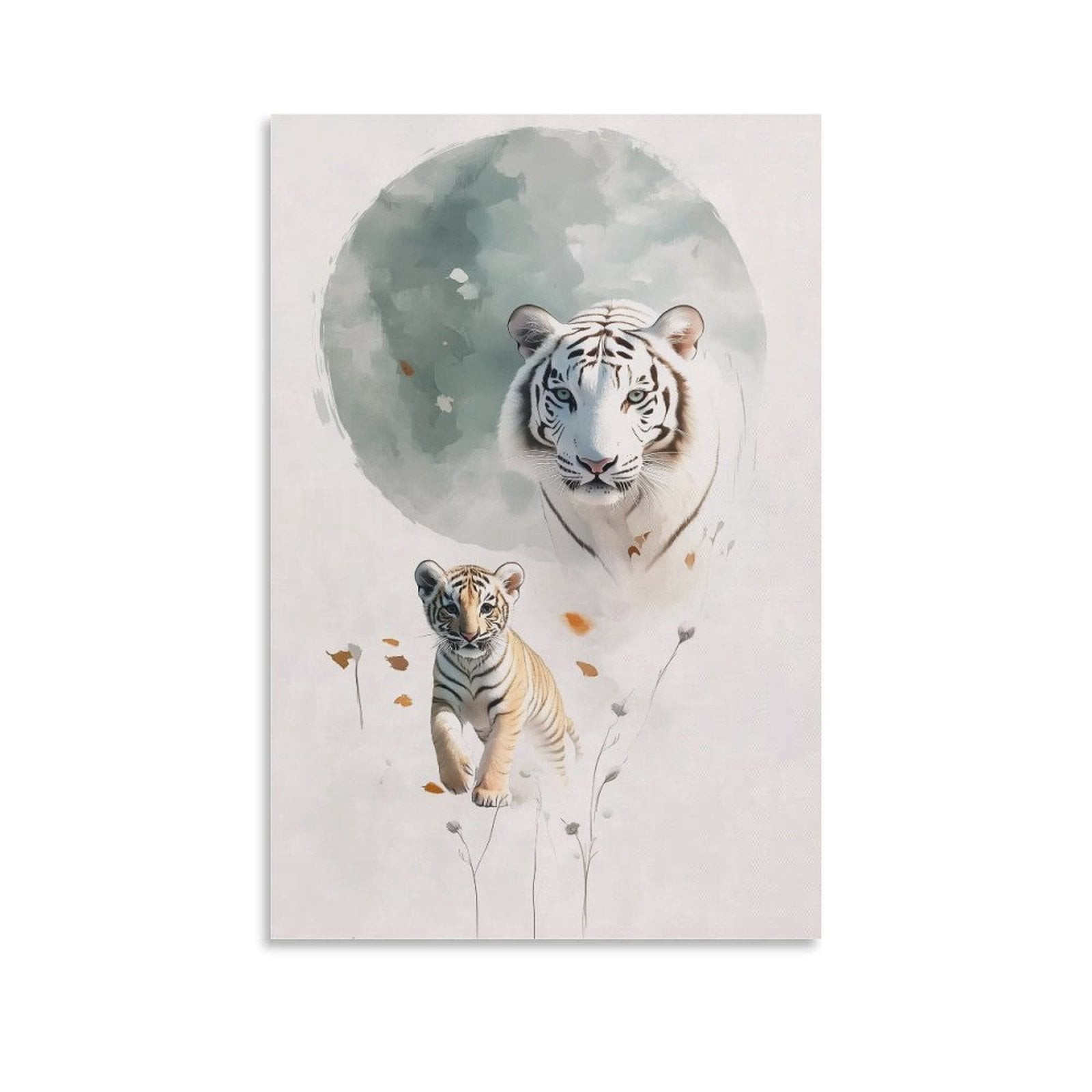White Tiger And Tiger Cub Artwork Posters Wall Art Painting Canvas Gift ...
