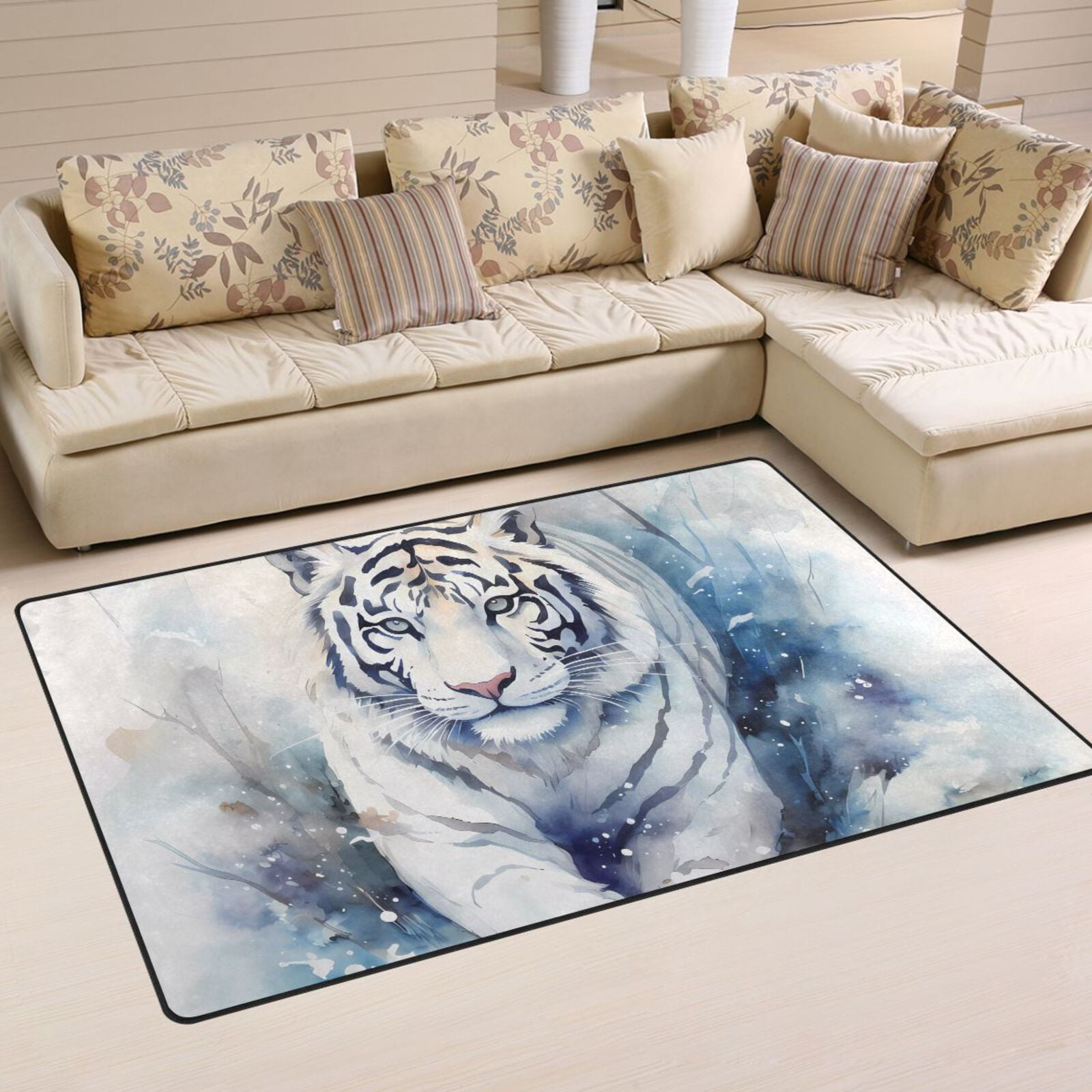 White Tiger Area Rug Washable Floor Carpet Mat 60 x 39 inch for Bedroom ...