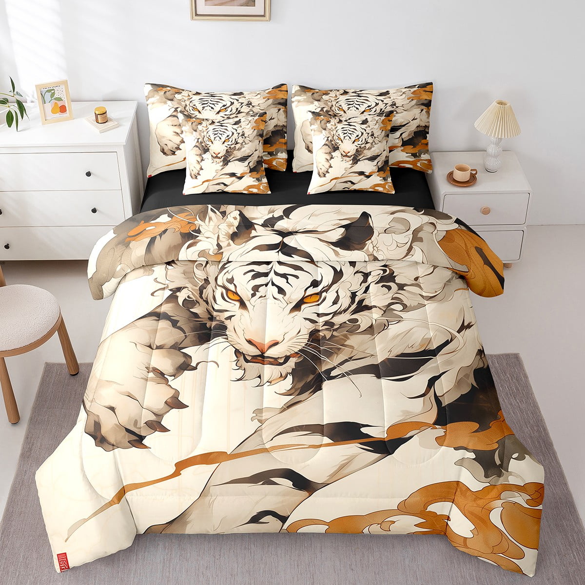 White Tiger Bedding Set Twin Size, Wildlife Animals Comforter Set ...