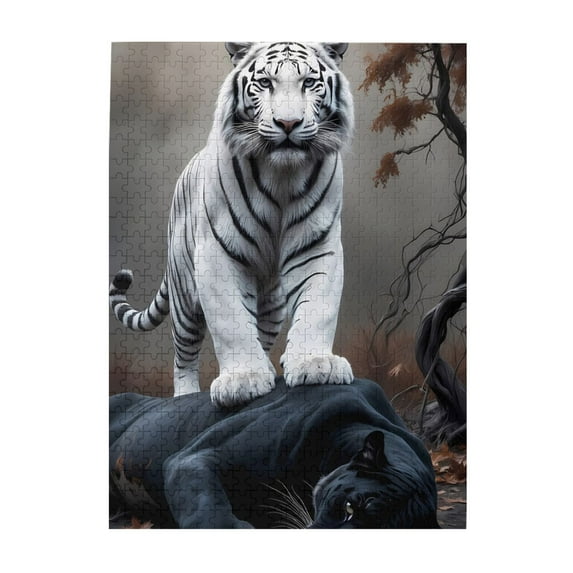 White Tiger Black Panthers Forest 1000-Piece Wooden Jigsaw Puzzle for ...