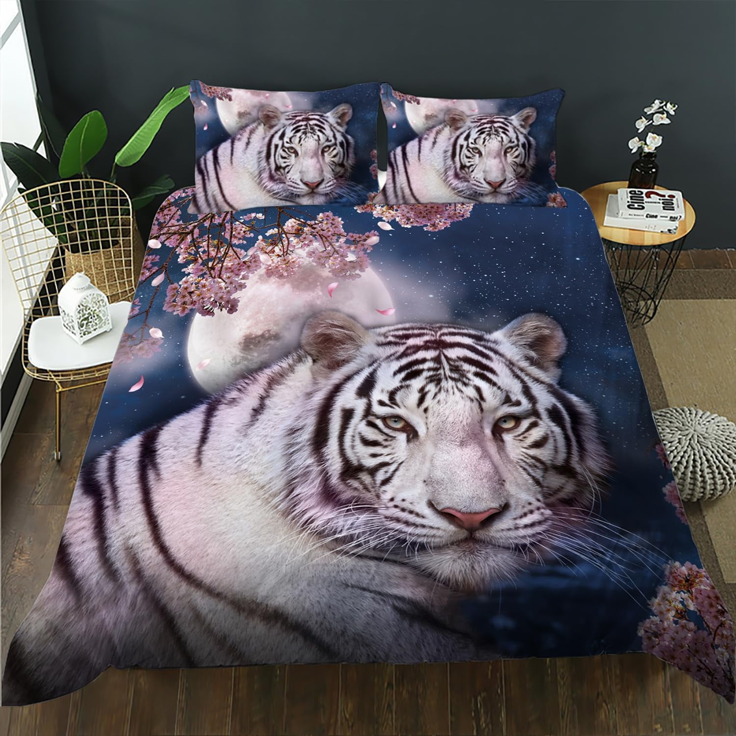 White Tiger Duvet Cover Set Twin Size Wild Animals Tiger Bedding Set ...