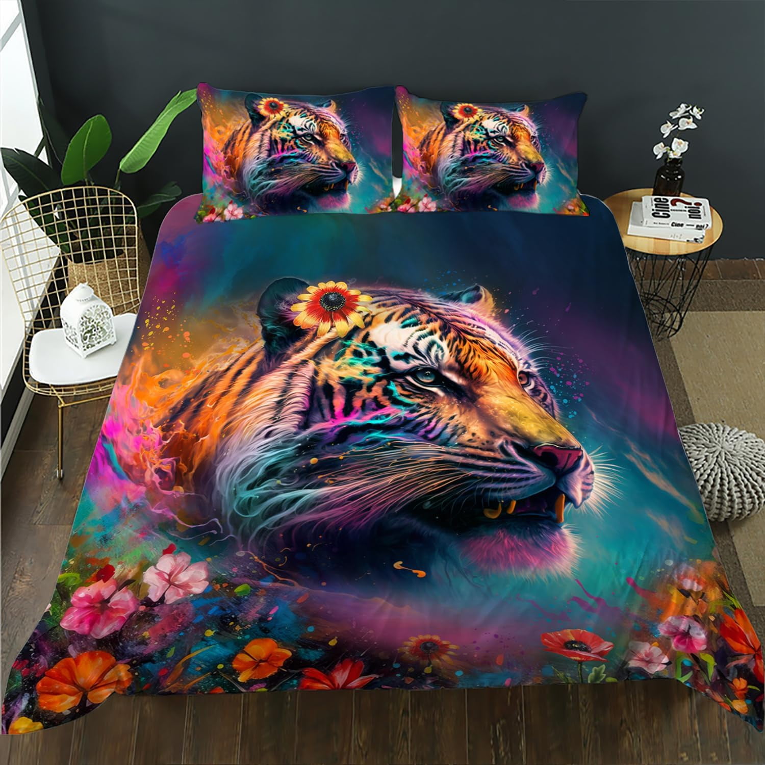 White Tiger Duvet Cover Set Twin Size Wild Animals Tiger Bedding Set ...