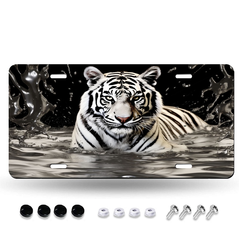White Tiger in a Dynamic Liquid - Splash Scene License Plate Frame ...