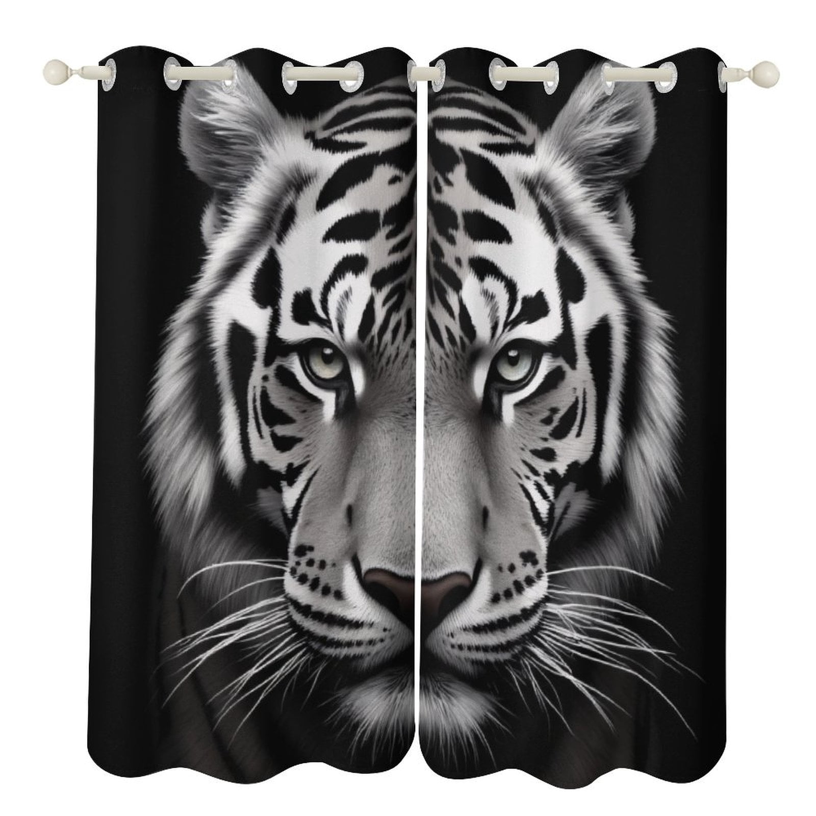 White Tiger Face Close-Up 2 Panels Curtains for Bedroom Living Room ...