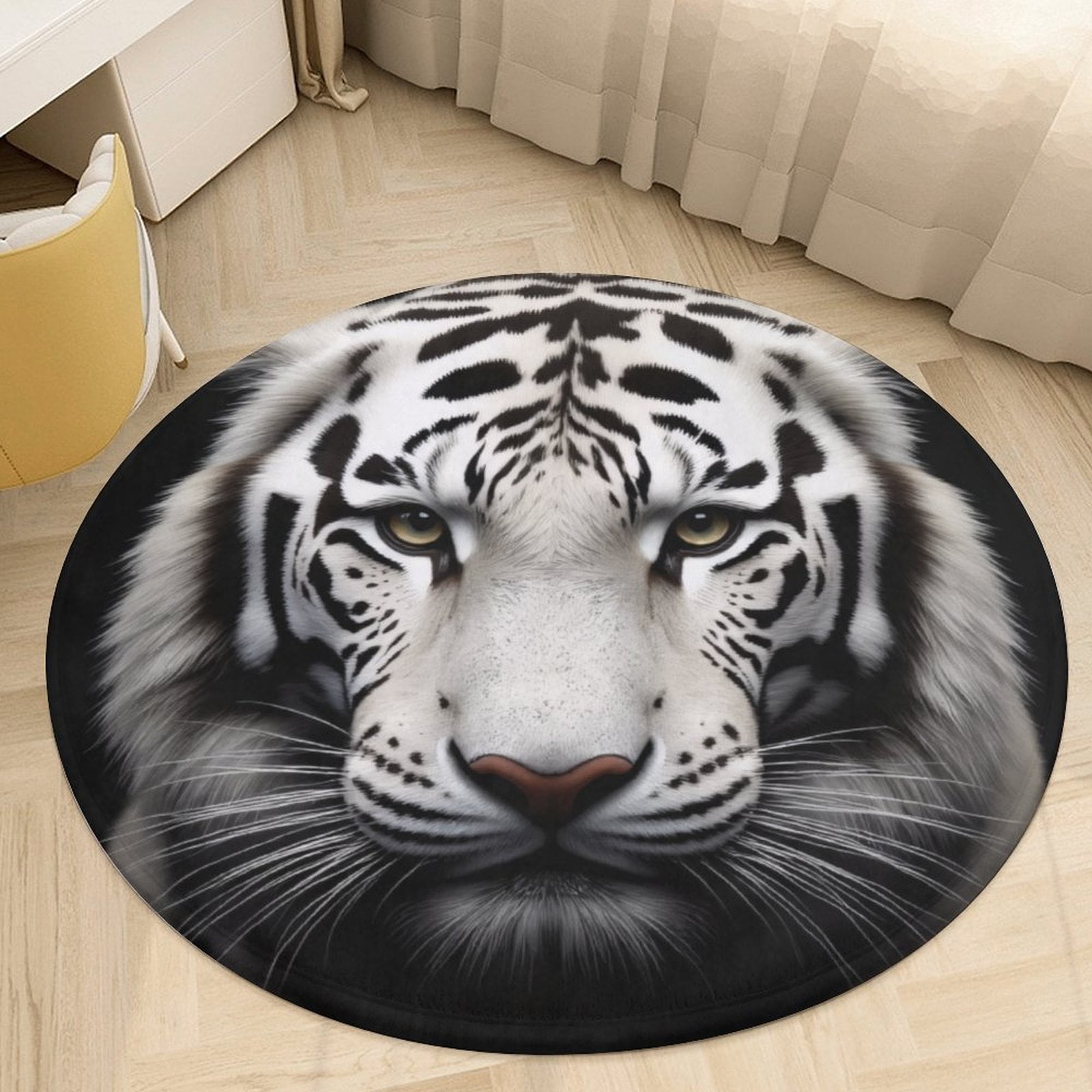 White Tiger Face Close-Up Round Area Rugs for Bedroom Living Room, 3FT ...