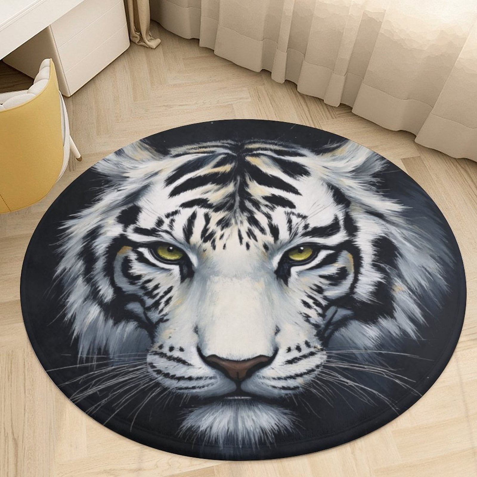 White Tiger Face Round Area Rugs for Bedroom Living Room, 6FT Soft Indoor Circle Carpets, Carpet ...