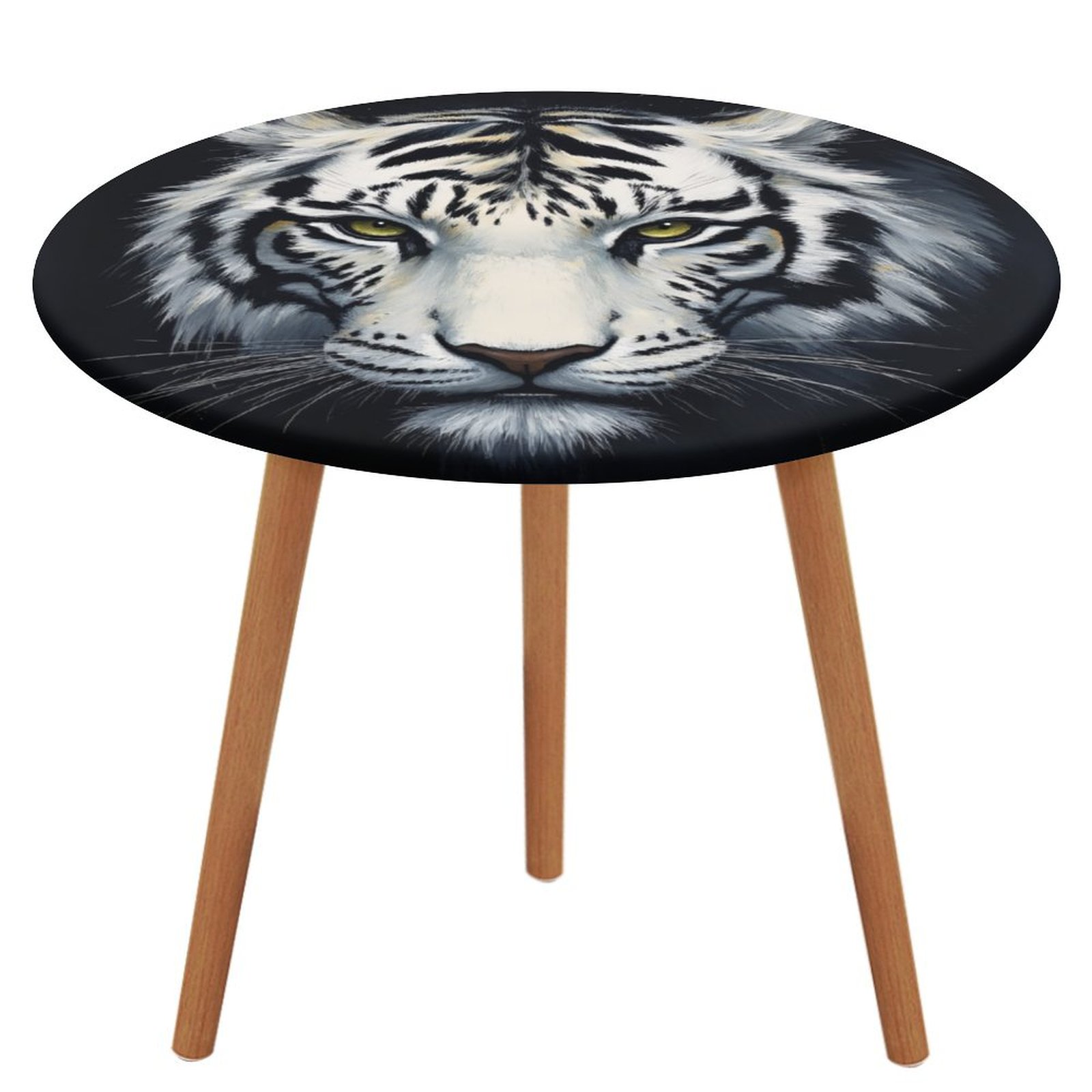 White Tiger Face Tablecloth Round Elastic Fitted Waterproof Table Cover ...