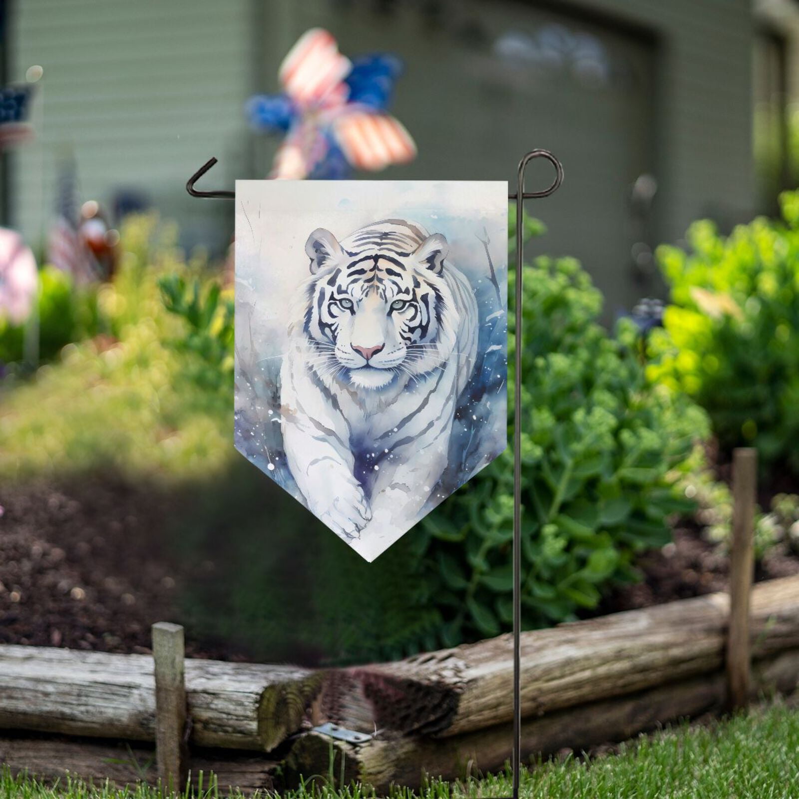 White Tiger Garden Flag 18" x 12.5" Double Sided Yard Lawn Outdoor ...