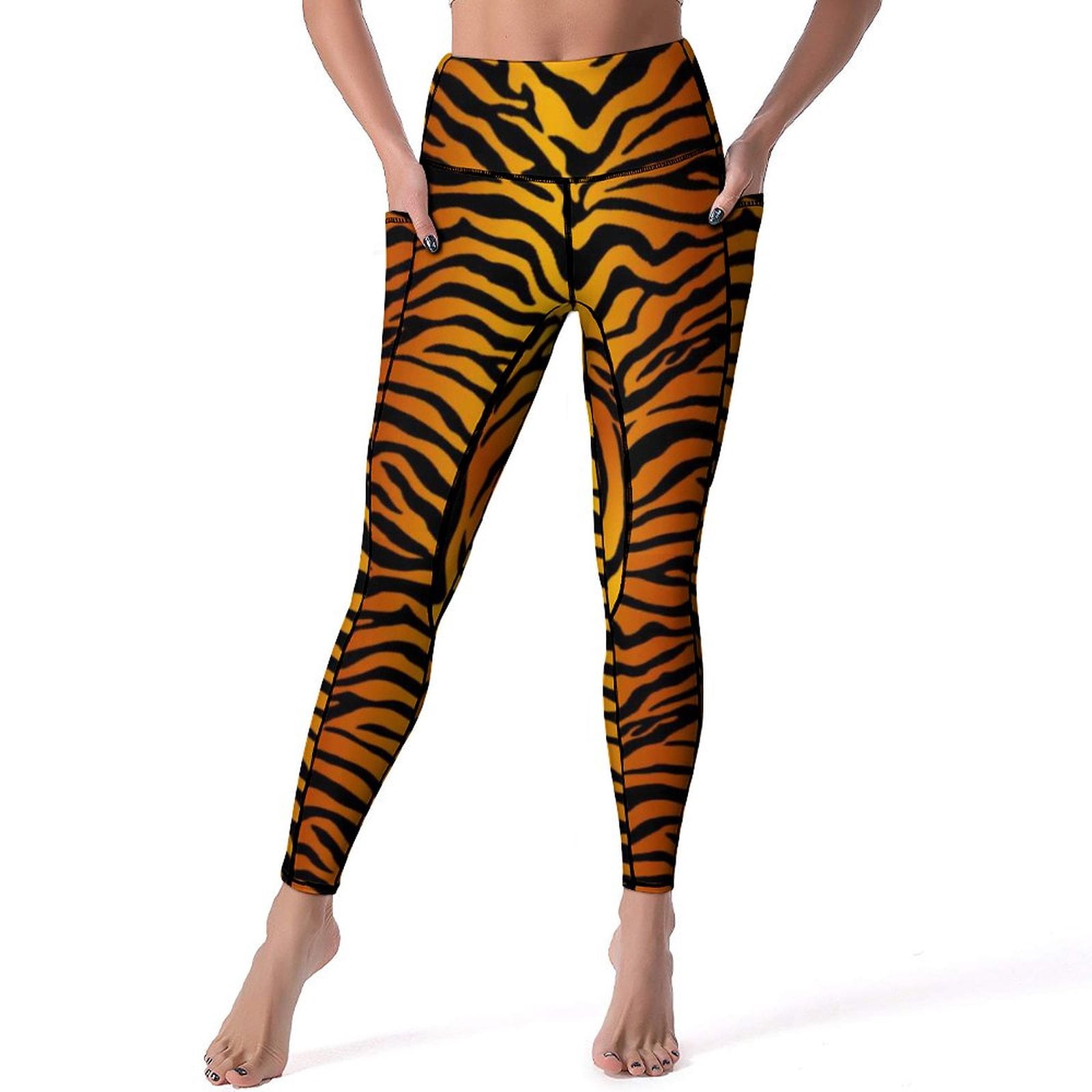 White Tiger Print Quality Leggings Animal Fur High Waist Yoga Pants ...