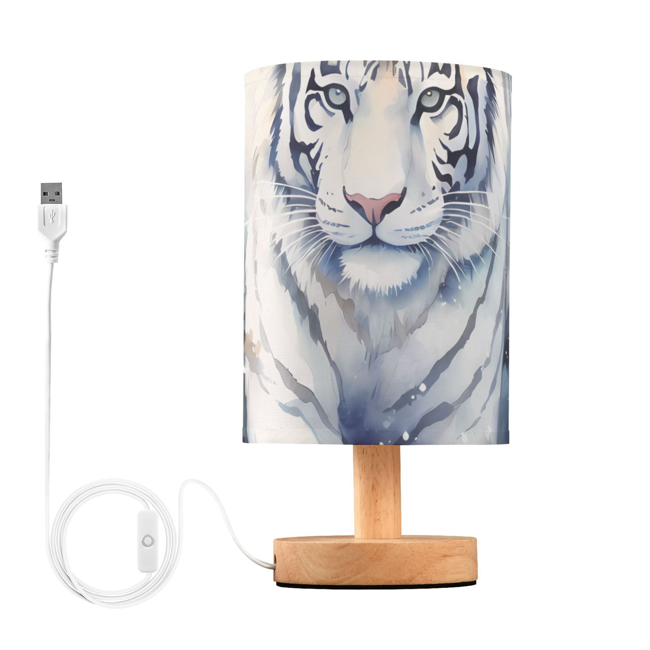 White Tiger Table Lamp USB Bedside Desk Nightstand Lamp Printed Gifts ...