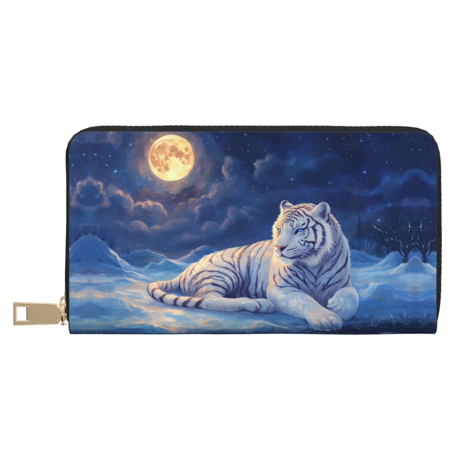 White Tiger Under Full Moon Wallet Women, Leather Bifold Multi Card ...