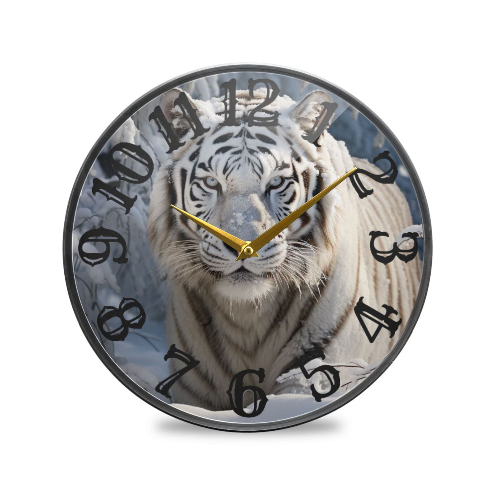 White Tiger Wall Clock 12 Inch Silent Non Ticking Battery Operated Easy ...
