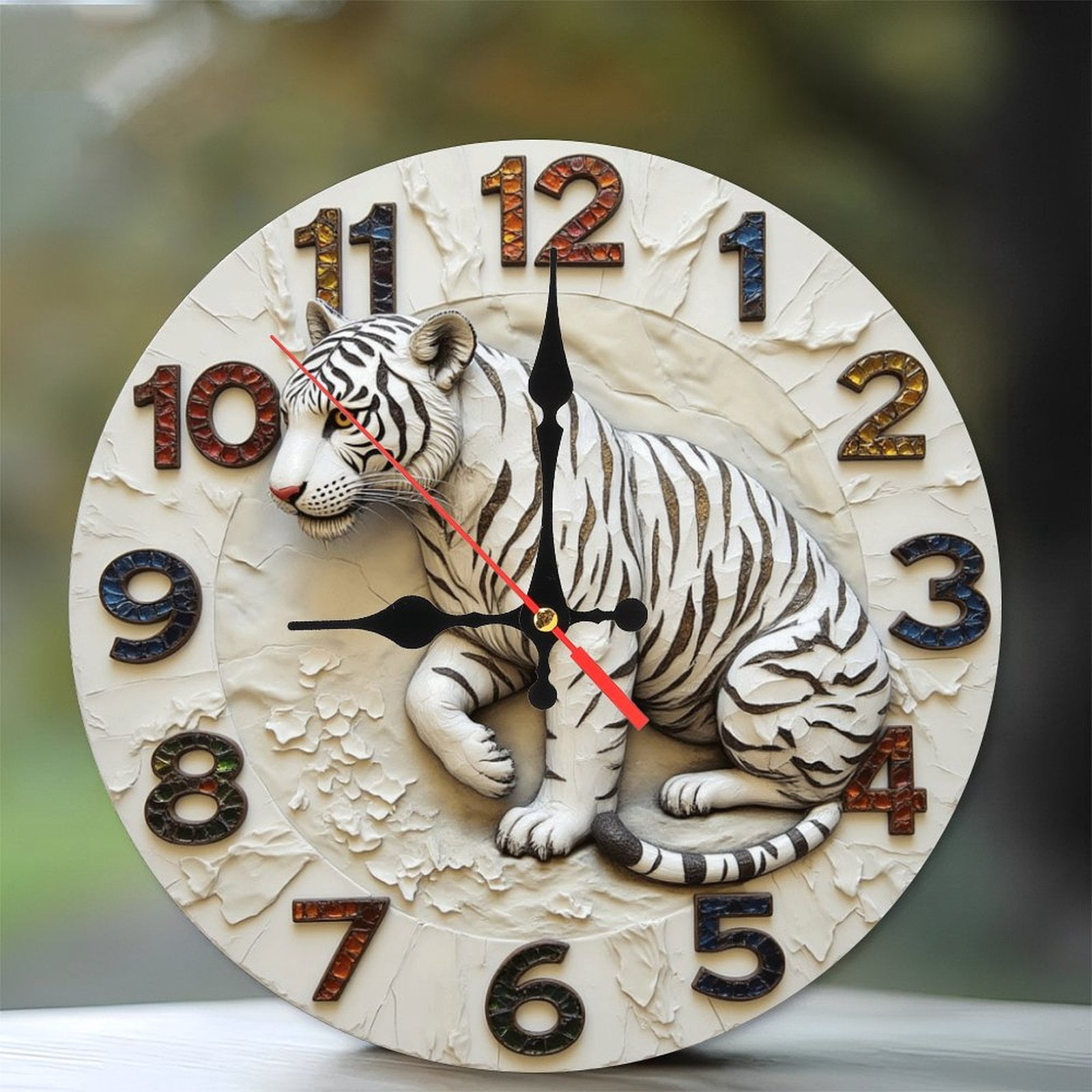 White Tiger Wall Clock Home Decor Stylish Design 10-Inch Silent Wooden ...