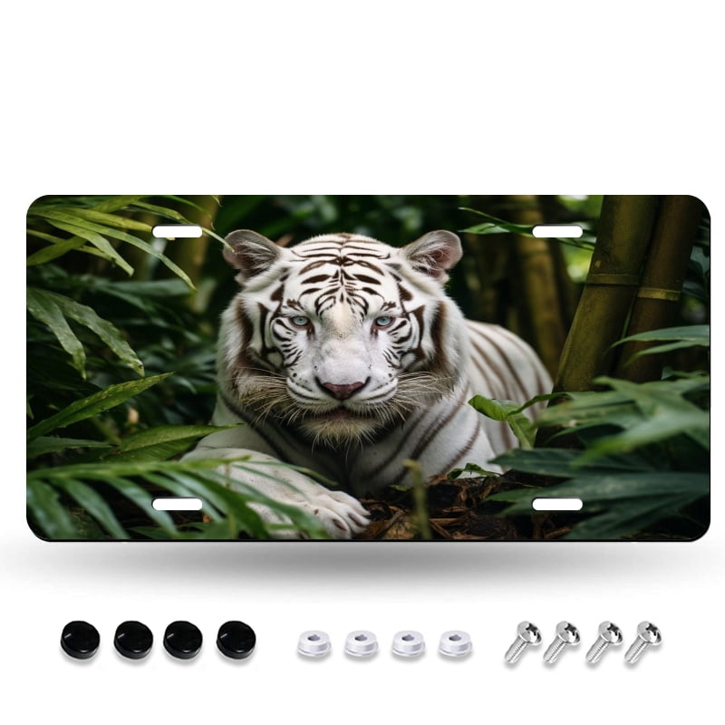 White Tiger With Blue Eyes in The Jungle License Plate Frame ...
